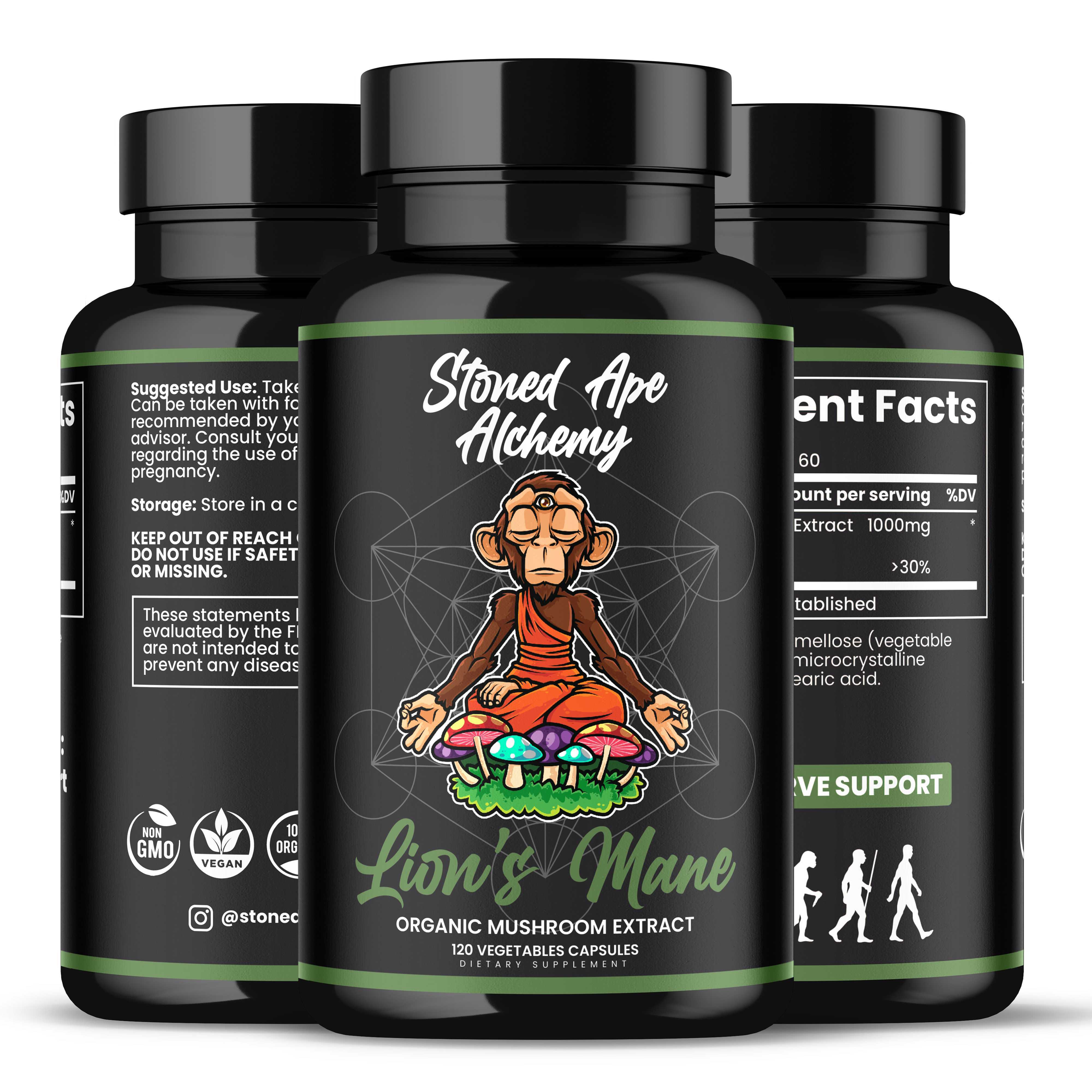 Lions Mane Organic Mushroom Capsules – Stoned Ape Alchemy